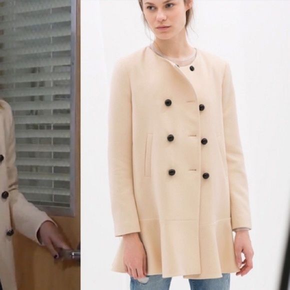 Zara | Jackets & Coats | Zara Double Breasted Peacoat With Ruffle Detail | Poshmark